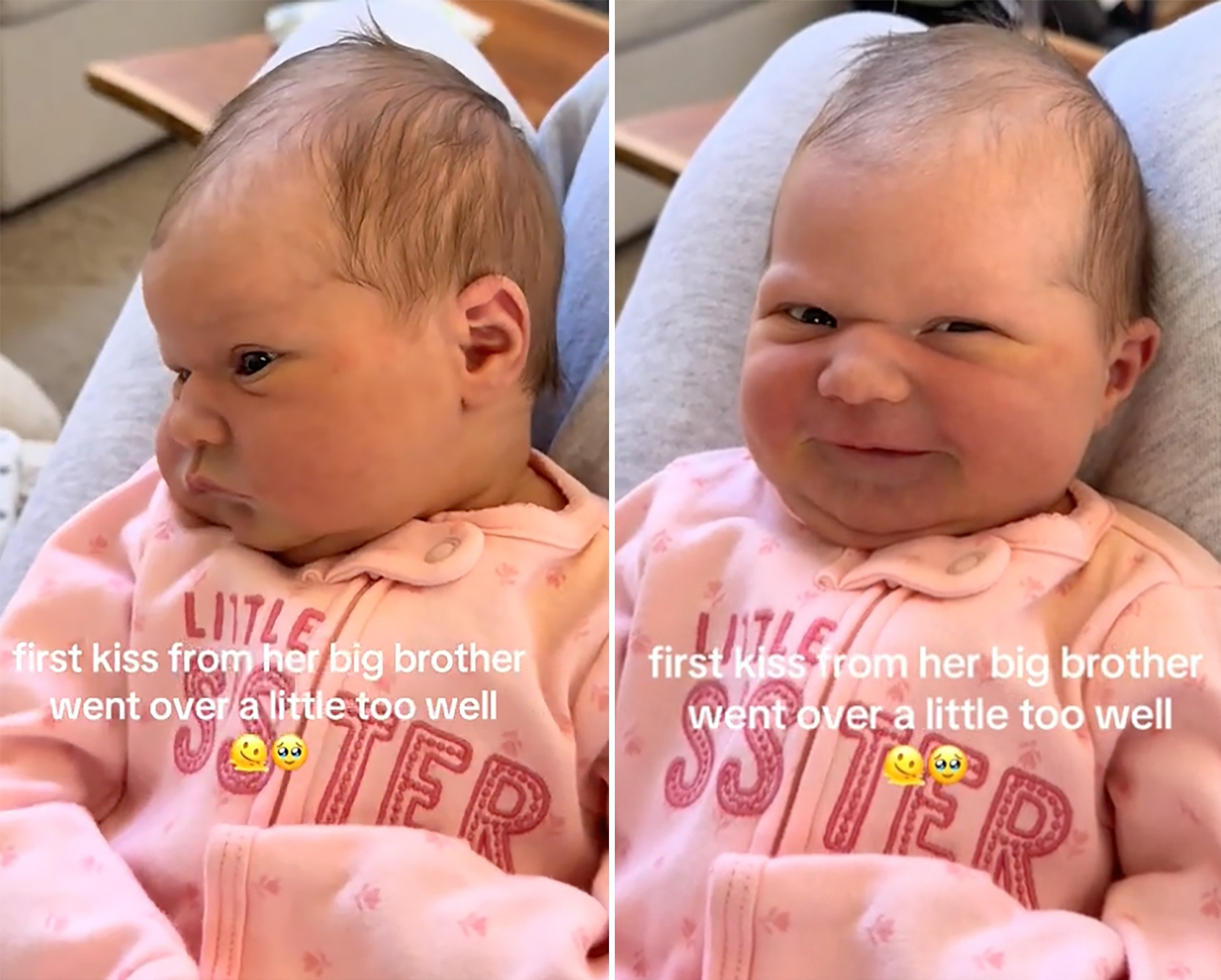 Baby has sweet reaction to big brother's kiss - ABC News