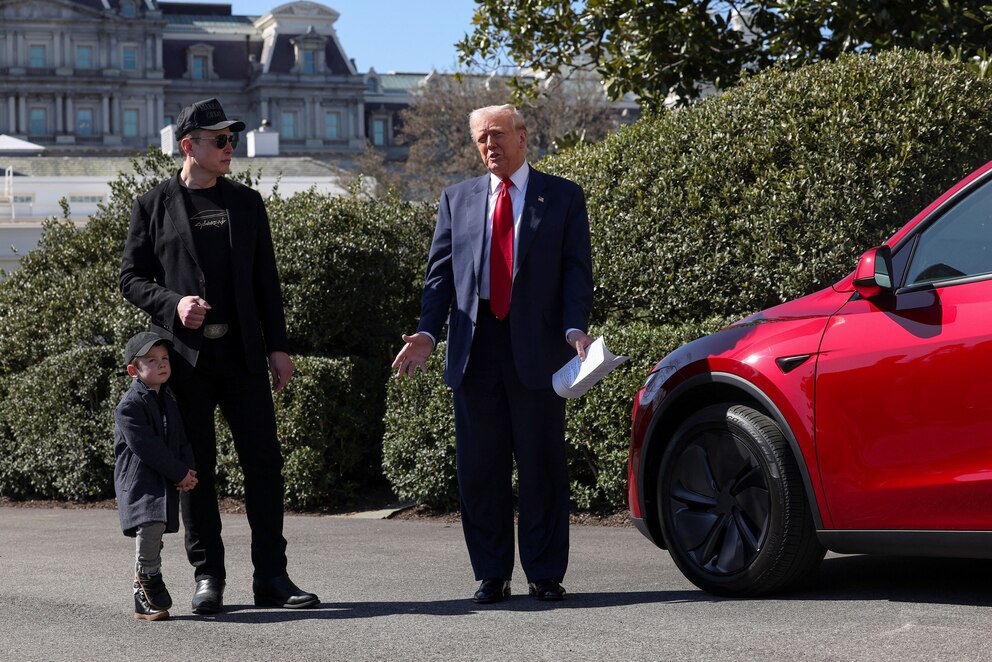 Trump checks out Teslas at White House as Musk's auto company stock ...