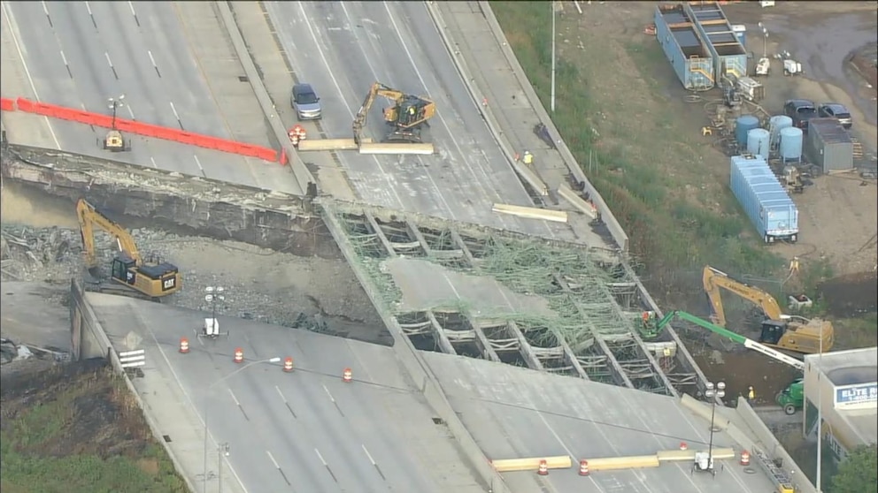 Video Crews work to demolish remains of I-95 overpass - ABC News Video Crews work to demolish remains of I-95 overpass - ABC News