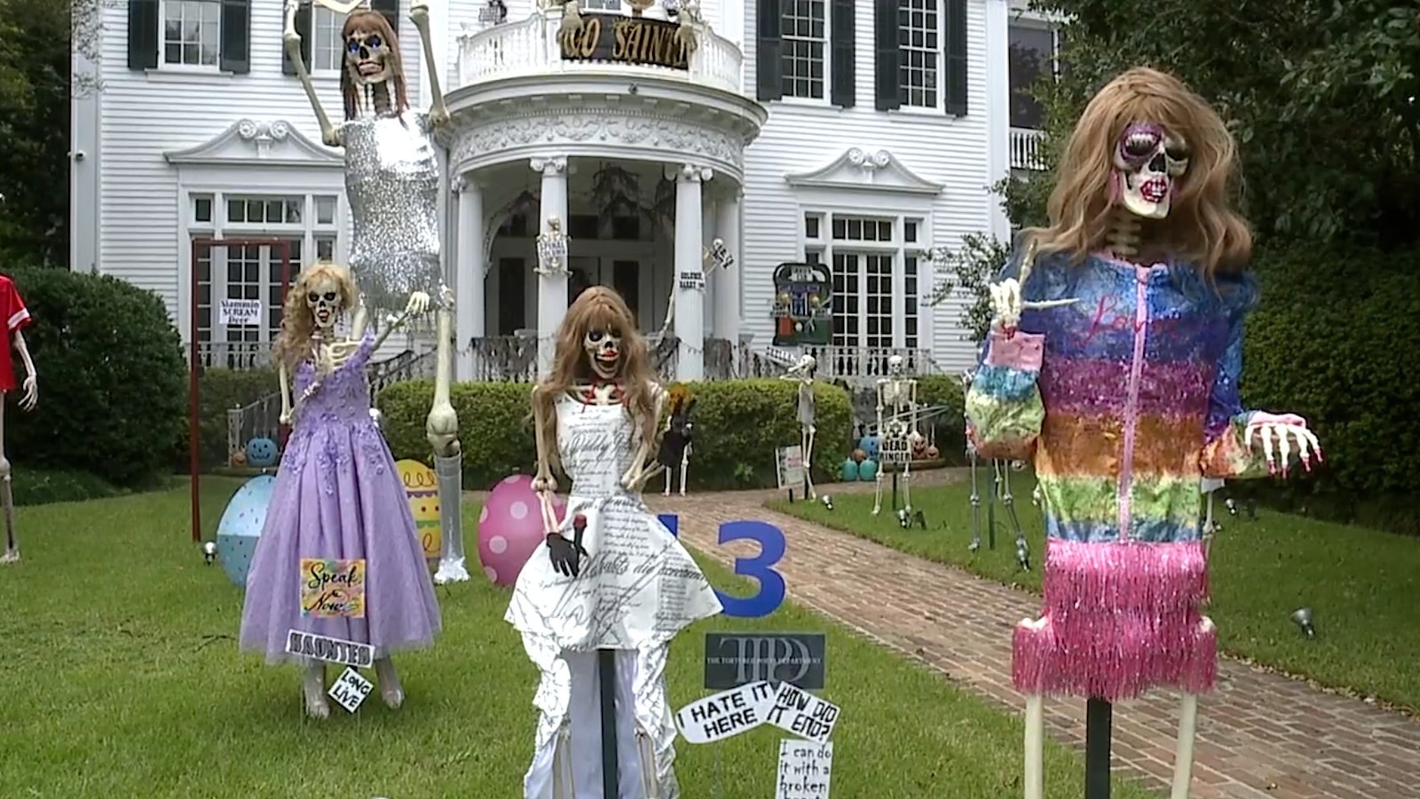 Homeowner goes all out with Taylor Swift-themed giant skeleton display ...