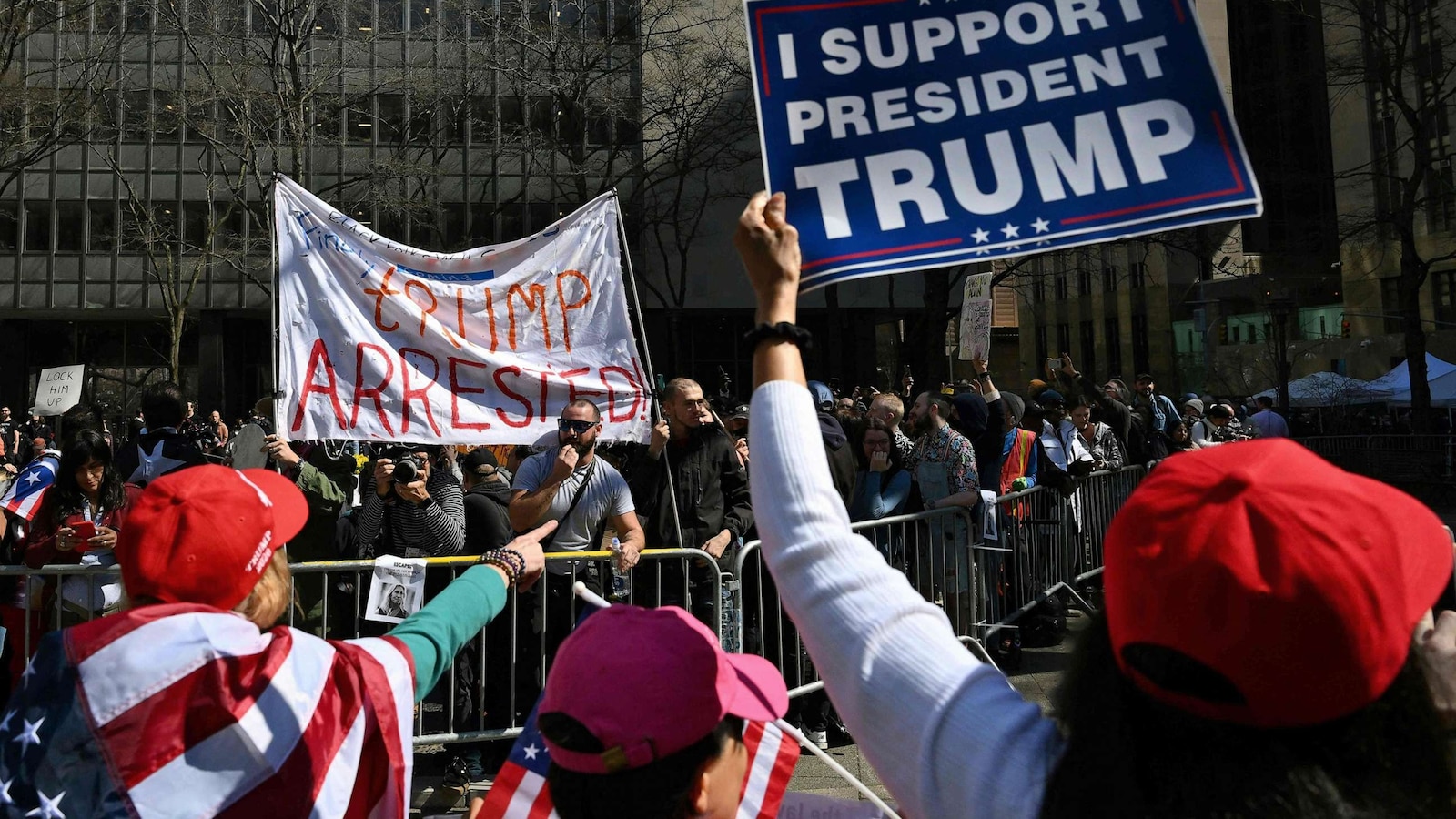 Trump NYC protests: Small group of former president's supporters, foes ...