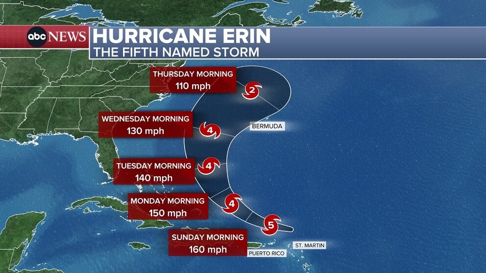 Hurricane Erin tracker: Latest path, maps for 1st hurricane of Atlantic ...