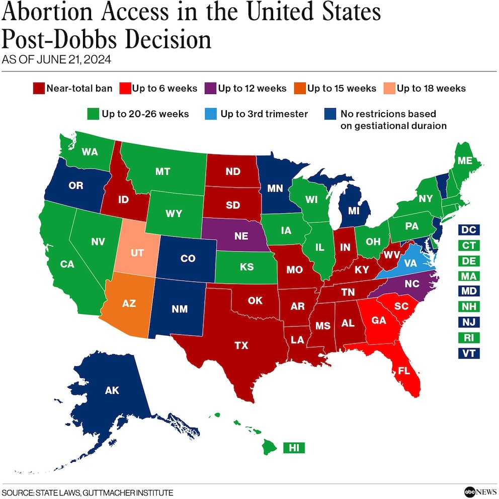 A state-by-state breakdown of abortion laws 2 years after Roe was overturned - Good Morning America