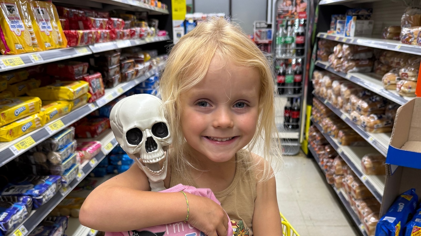 3-year-old loves to take her beloved Halloween skeleton decoration ...