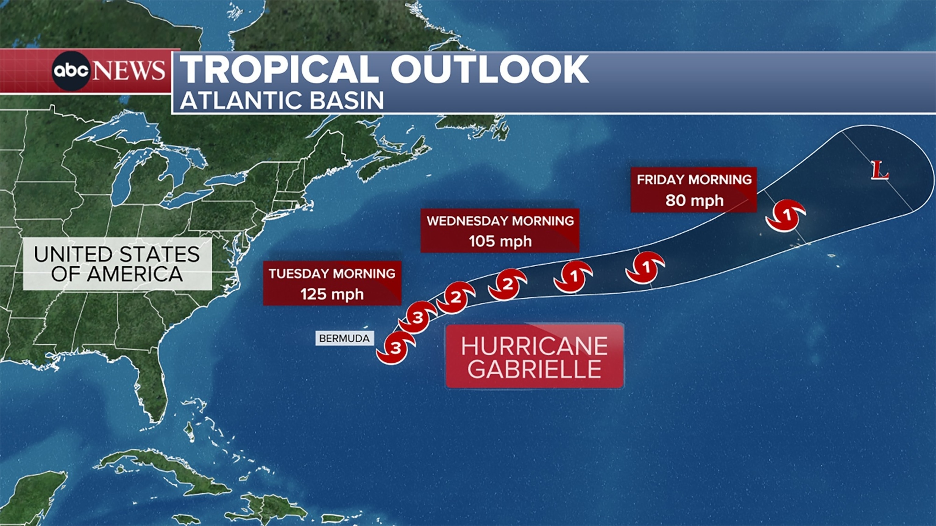Hurricane Gabrielle becomes major Category 4 storm: Latest path ...