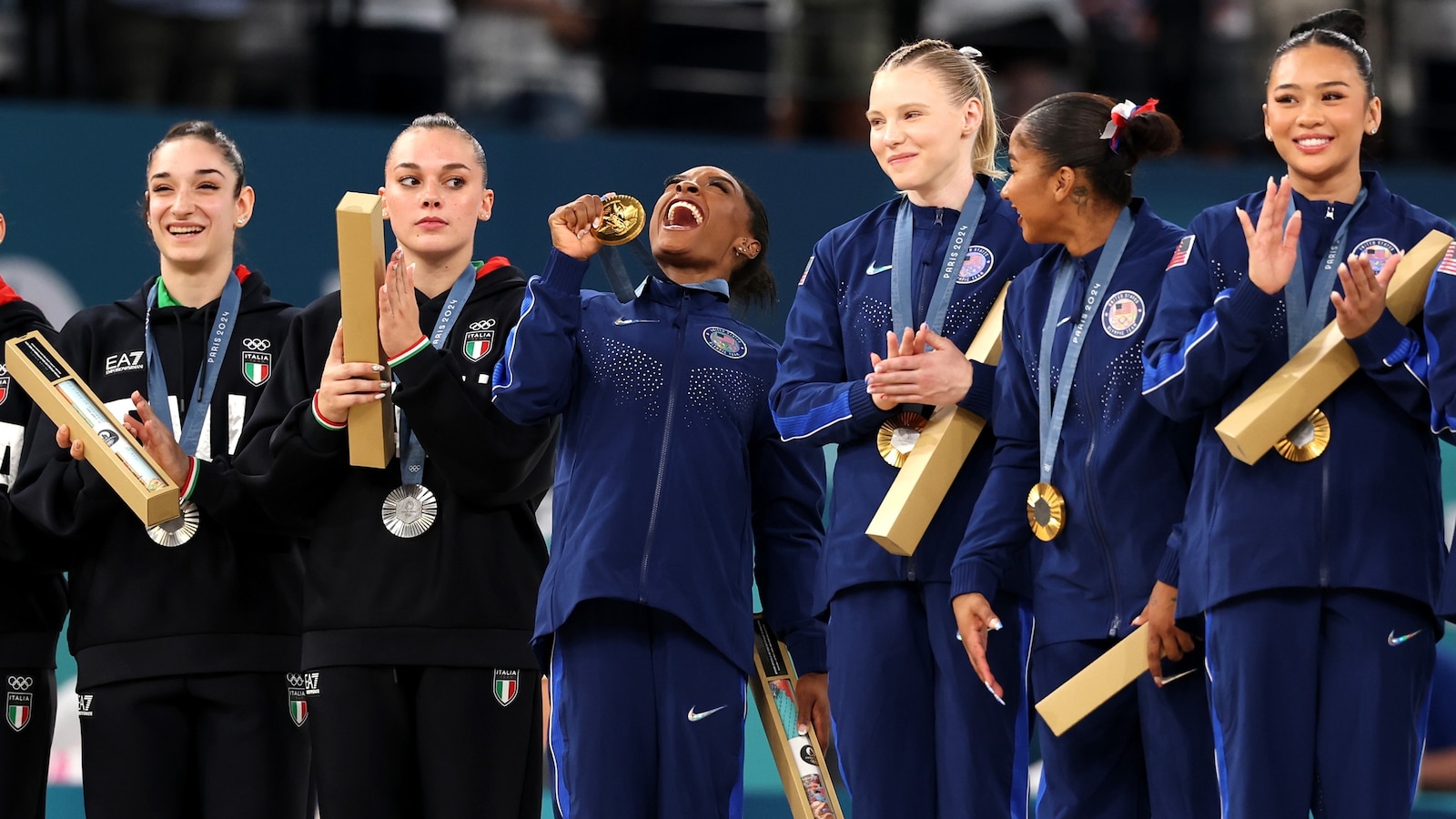 US women's gymnastics wins team gold medal, bouncing back from Tokyo ...