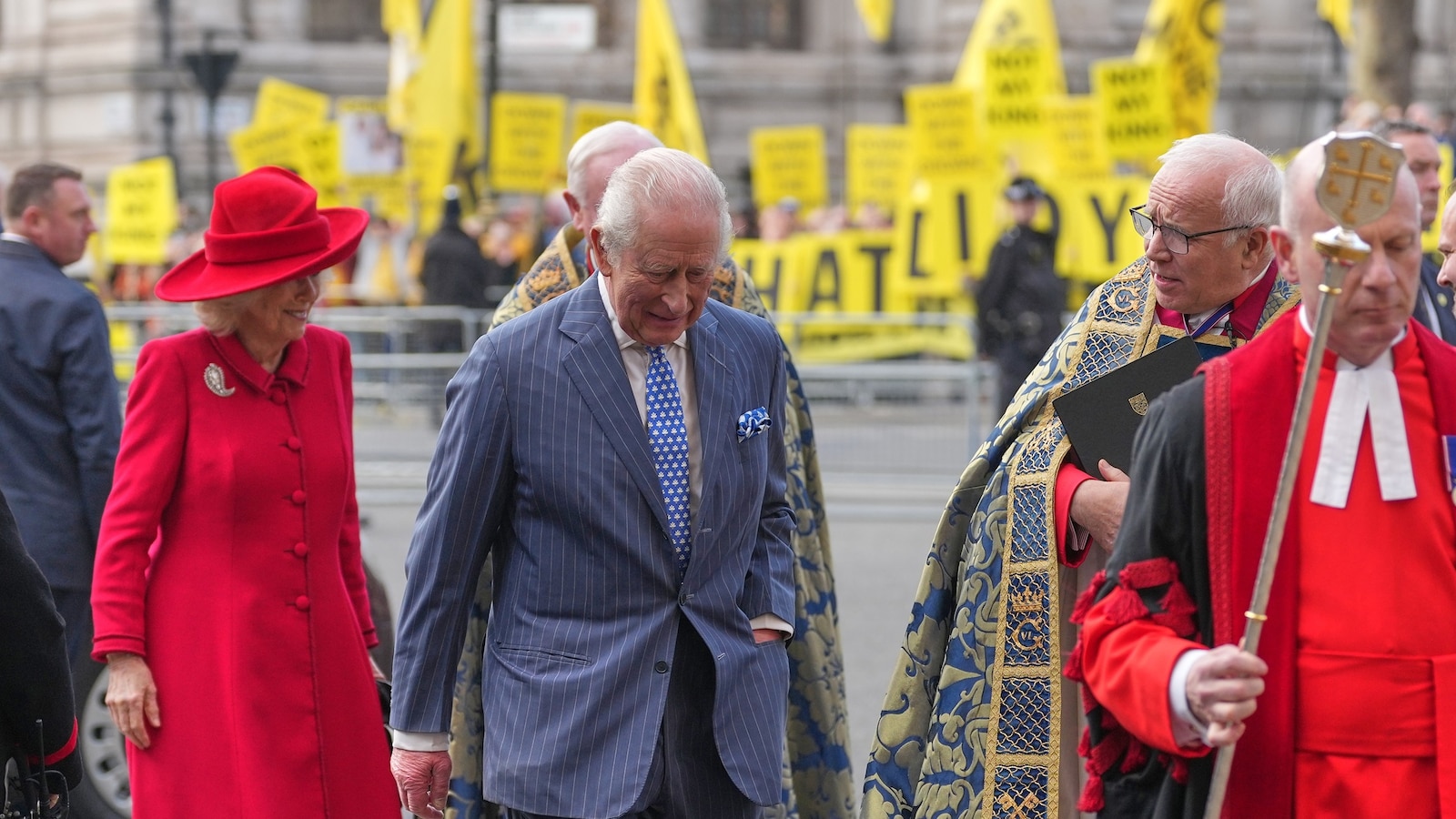Britain's royal family met by protesters at Commonwealth Day ...
